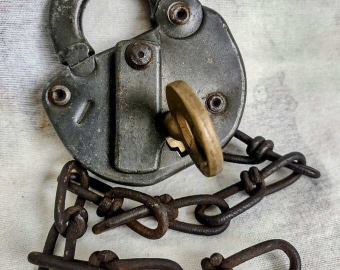 Vintage Brass Adlake Railroad Padlock With Brass Key and Chain. Working ...