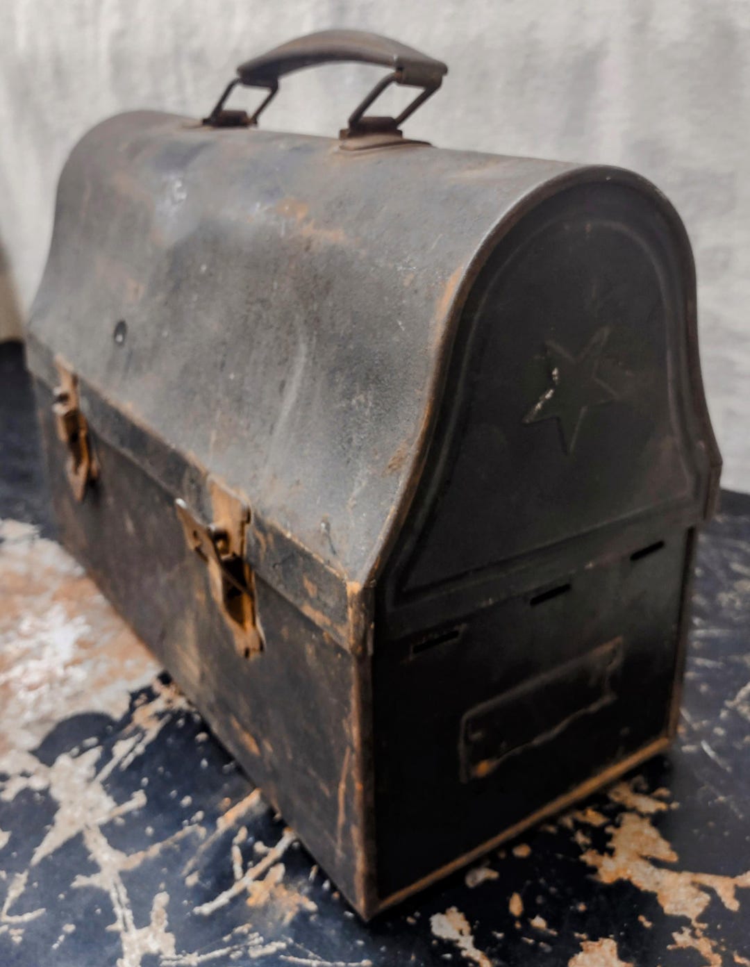 Vintage Star Black Domed Lid Metal Lunch Pail Box Bucket Railroad or ...