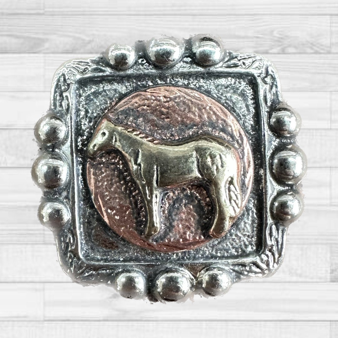 Hem Hikers--antique Silver Square Concho With Gold Horse 1.5 Inch ...