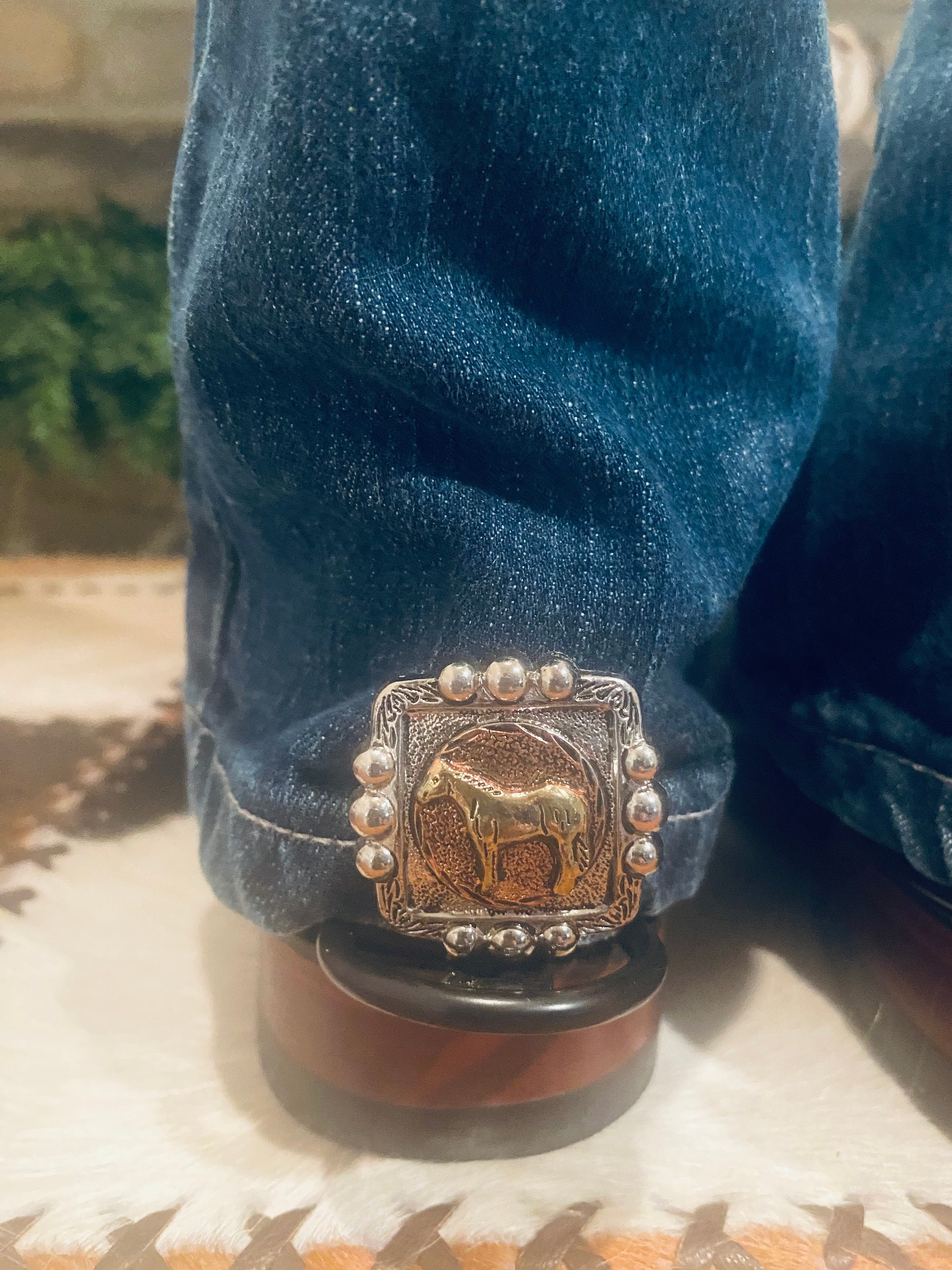 Hem Hikers--antique Silver Square Concho With Gold Horse 1.5 Inch ...