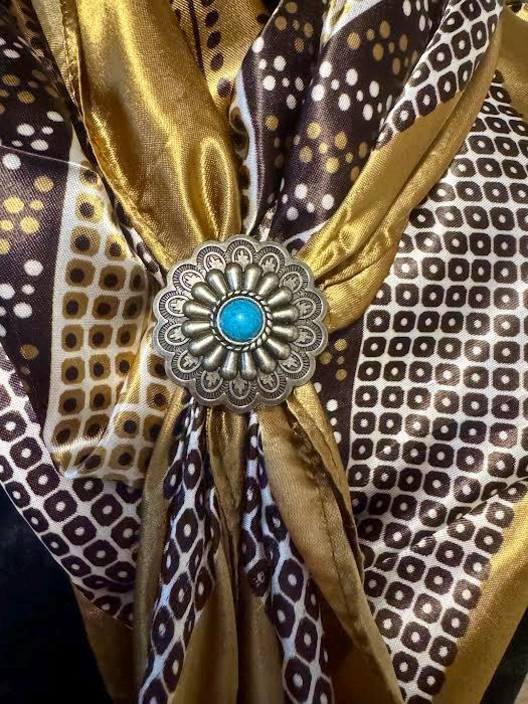 No-slide Wild Rag Slide With 1-1/2 Inch Antique Silver Turquoise Concho ...