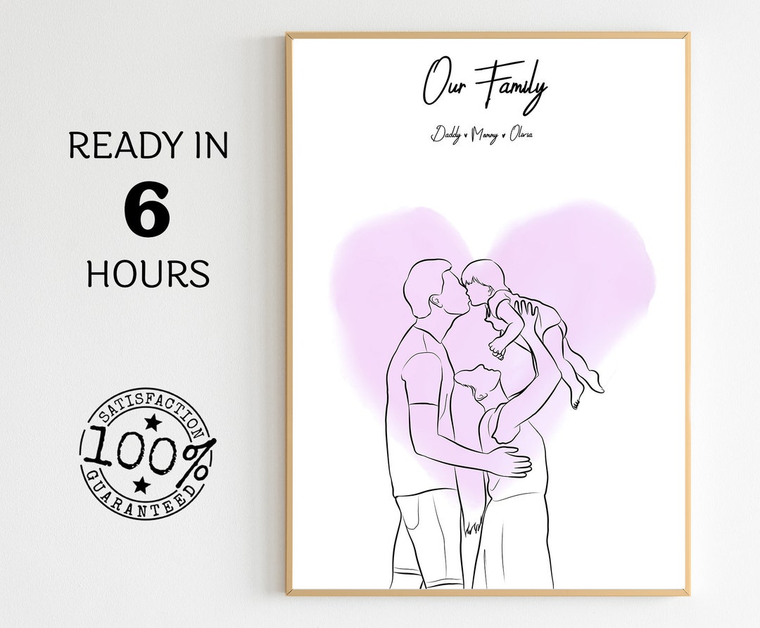 Custom Line Drawing, Personalized Family Gift, Family Portrait, Gift ...