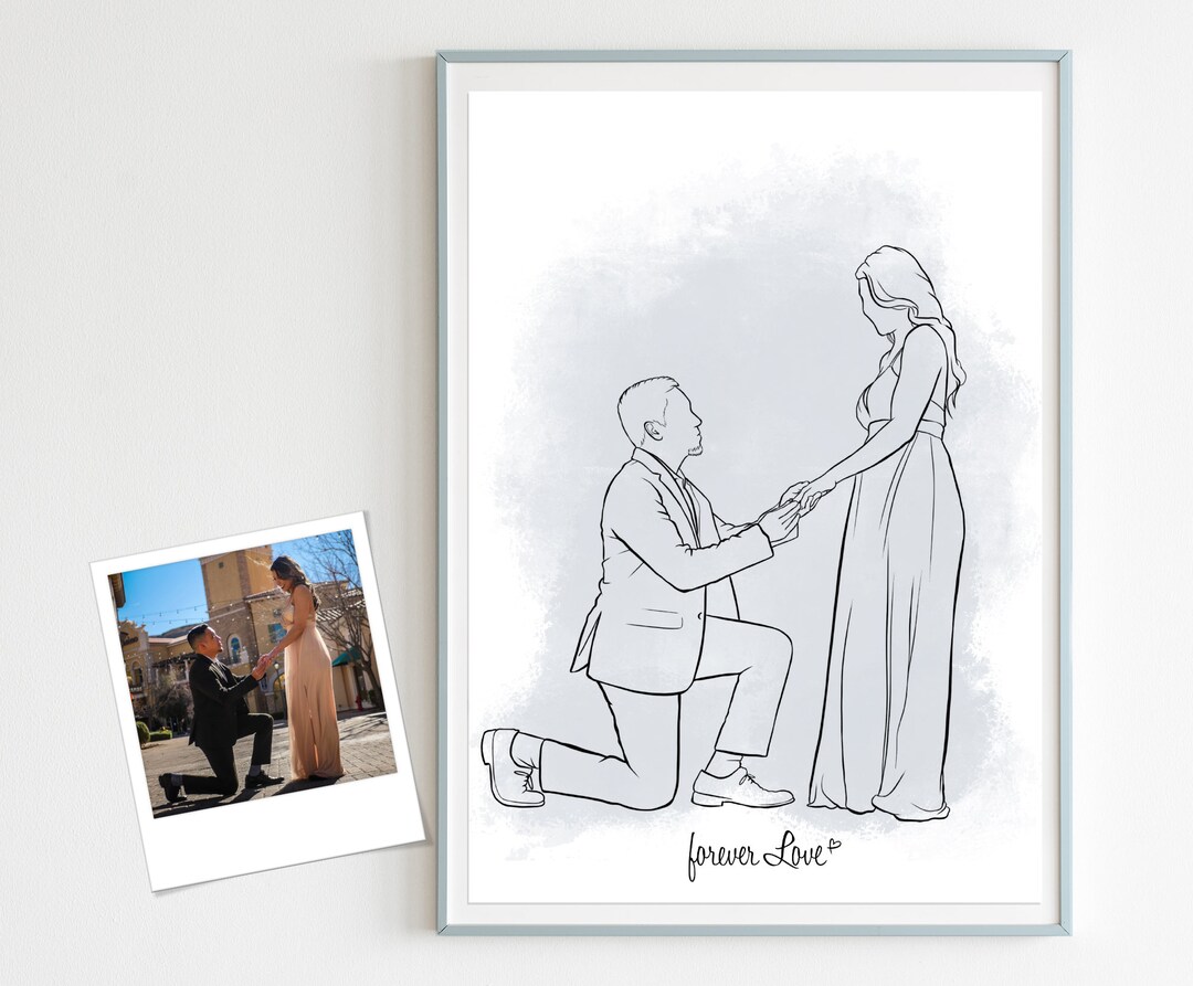Custom Marriage Proposal Line Art Portrait: Couple Painting (digital ...