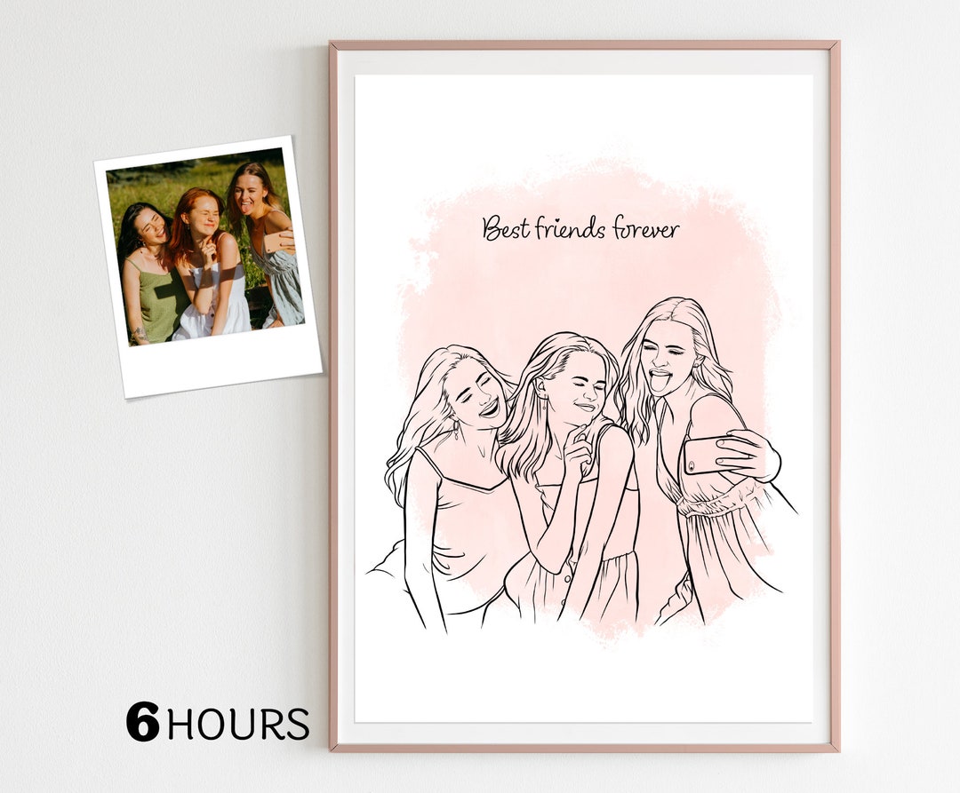 Friendship Line Art Portrait: Custom Bestie Gift (digital File) - Etsy