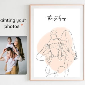 Custom Line Drawing, Personalized Family Gift, Family Portrait, Gift ...