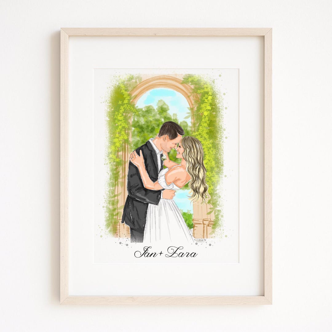 Wedding Day Watercolor Drawing — Custom Hand-drawn Couple Portrait From ...