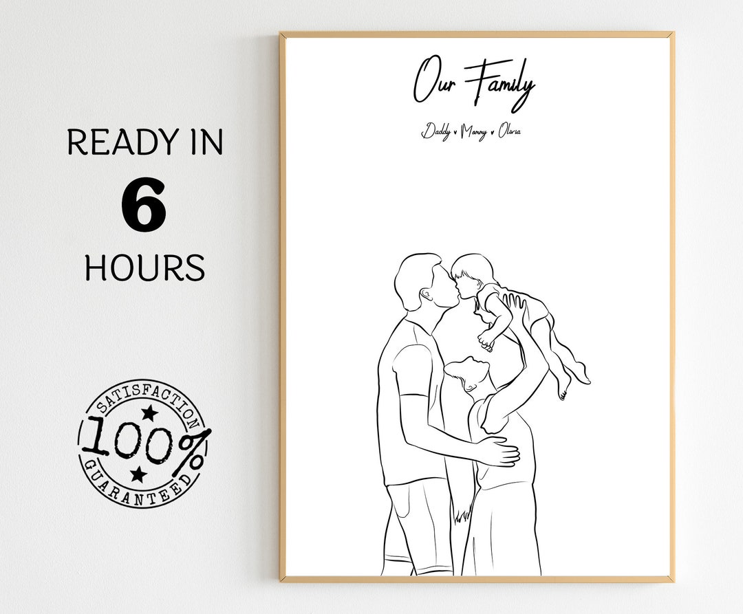 Personalized Gift for Father, Line Drawing, Gift for Family, Custom ...