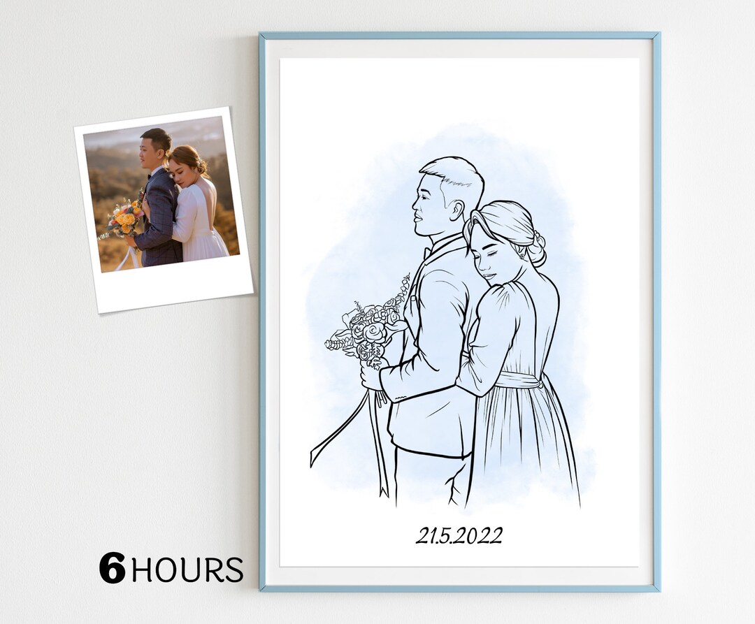 Custom Engagement Line Drawing, Faceless Couple Illustration, Boyfriend ...