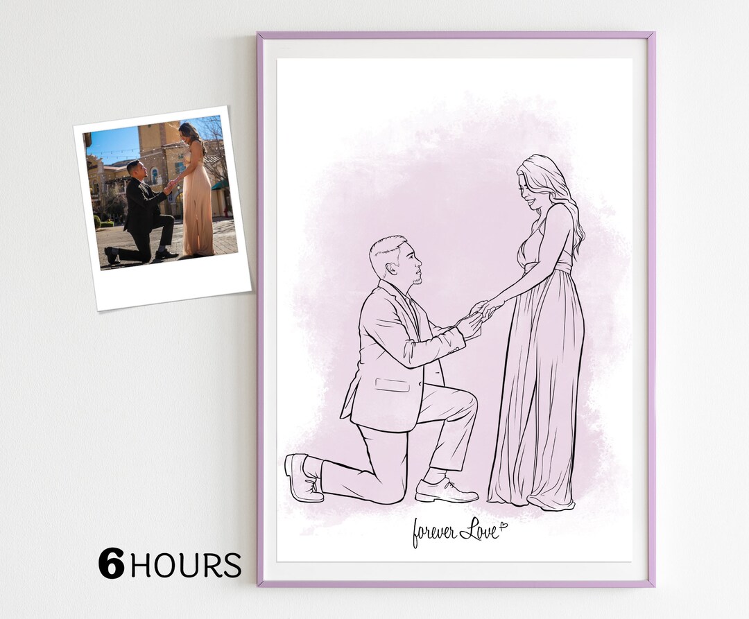 Minimalist Wedding Drawing, Custom Couple Portrait, Line Drawing for ...