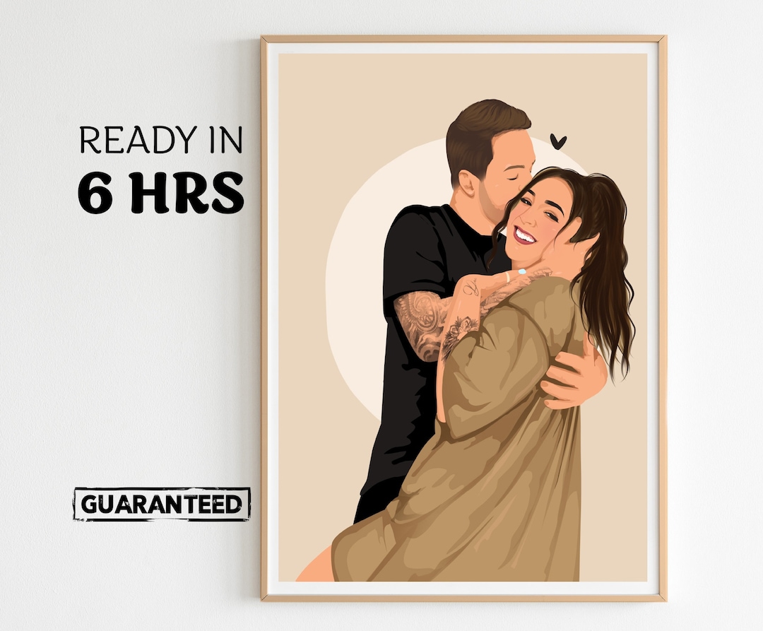 Couple Portrait, Gift for Couple, Faceless Portrait, Engagement Drawing ...
