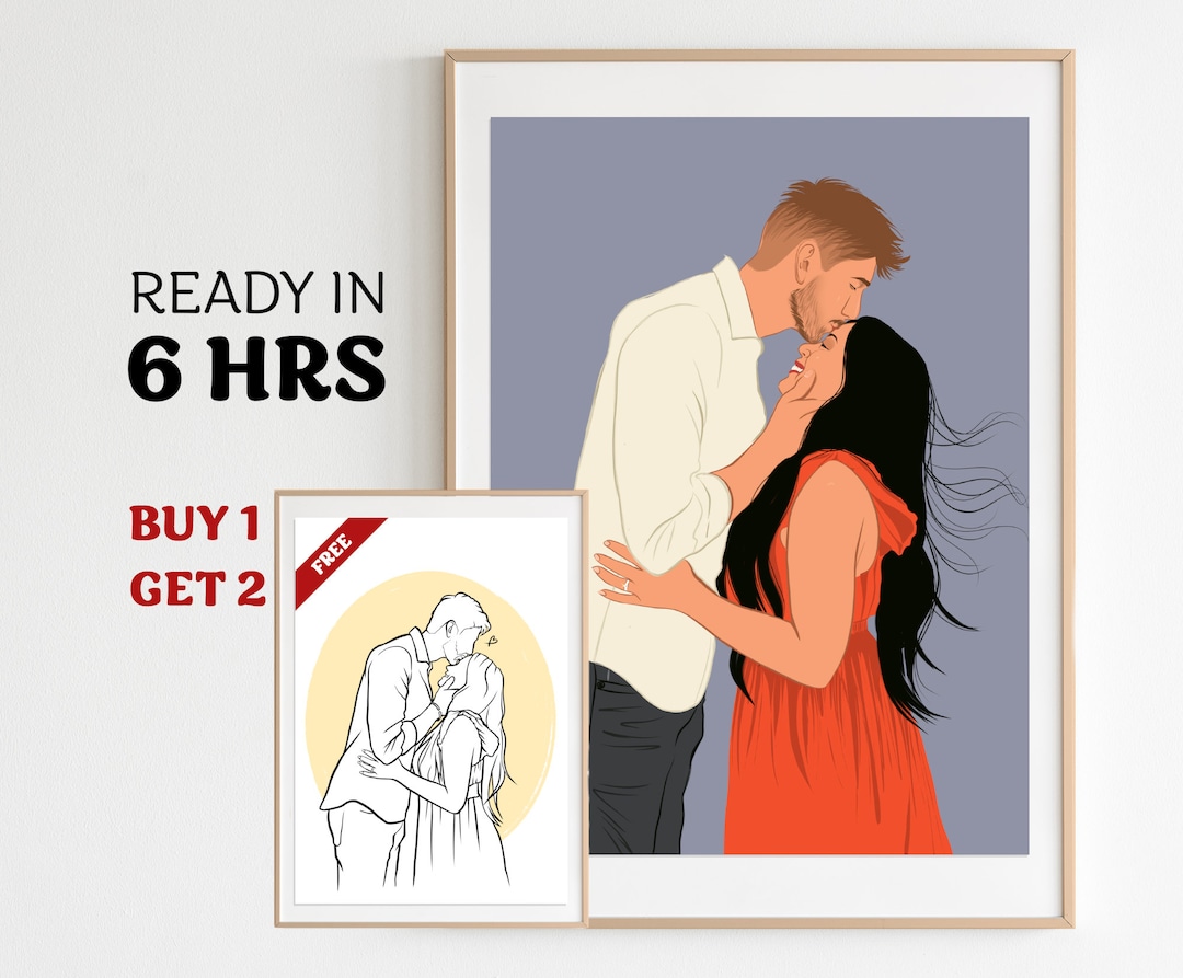 Couple Portrait, Gift for Couple, Faceless Portrait, Engagement Drawing ...