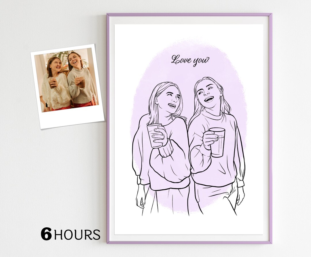 Custom Minimal Drawing for Bestie, Custom Gift for Best Friend ...
