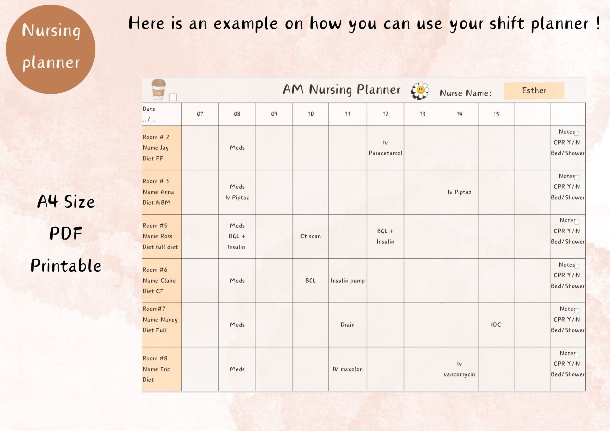 Nursing Shift Planner Template - Etsy