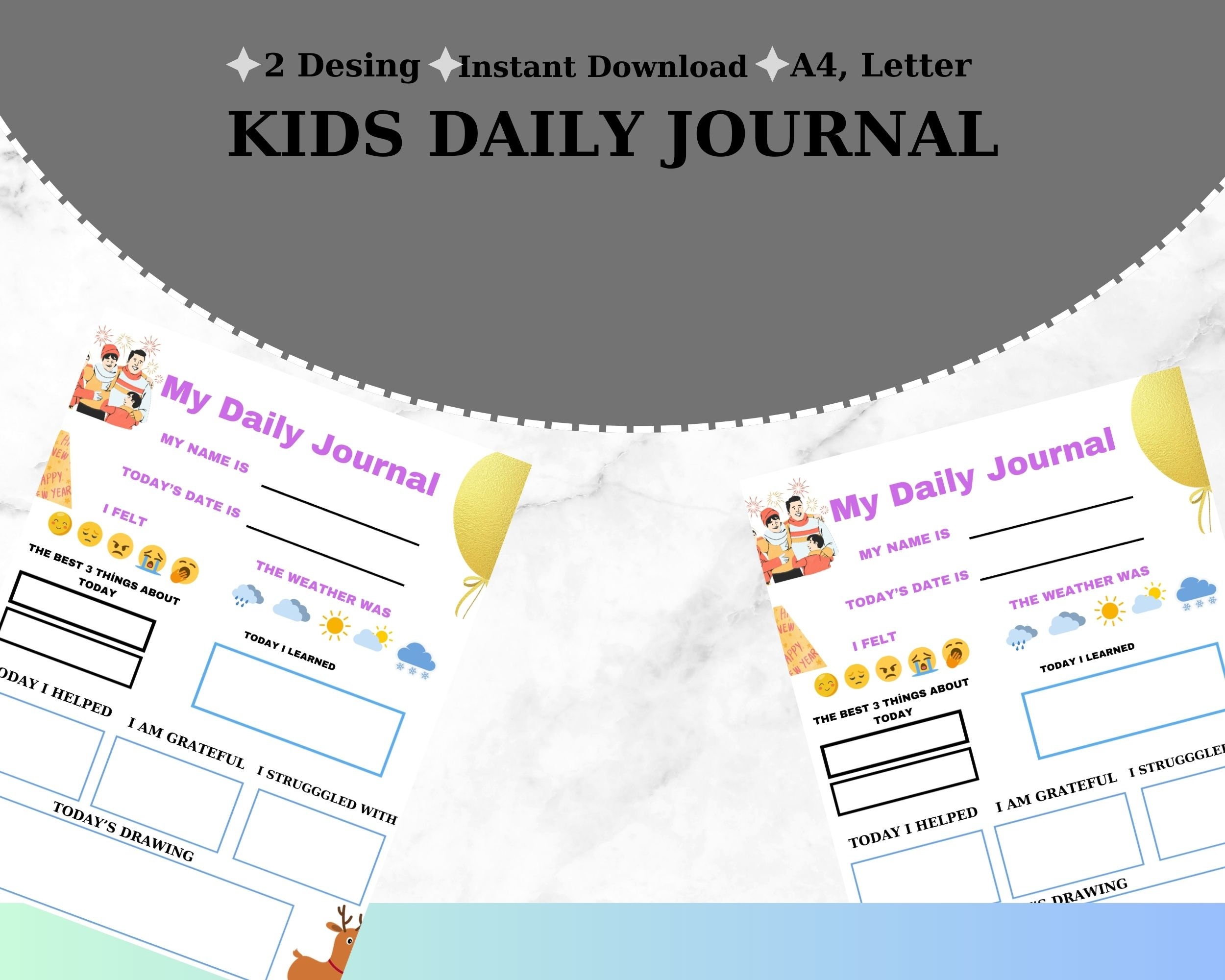 Kids Daily Journal Printable / Journal for Kids / Diary Afor Children ...