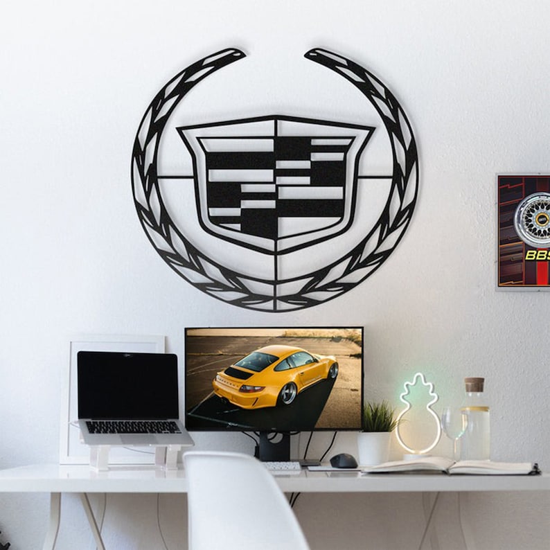 Cadillac Car Logo Sign Metal Wall Art, Cadillac Emblem Metal Art, Car ...