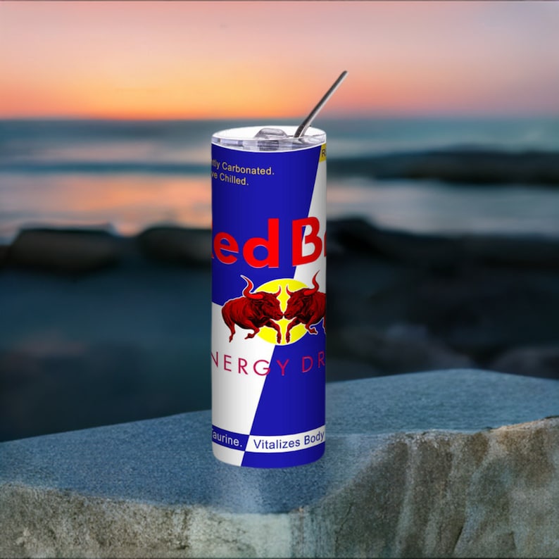 Red Bnll Energy Drink Stainless Steel Skinny Tumbler, Funny, Meme, Red ...