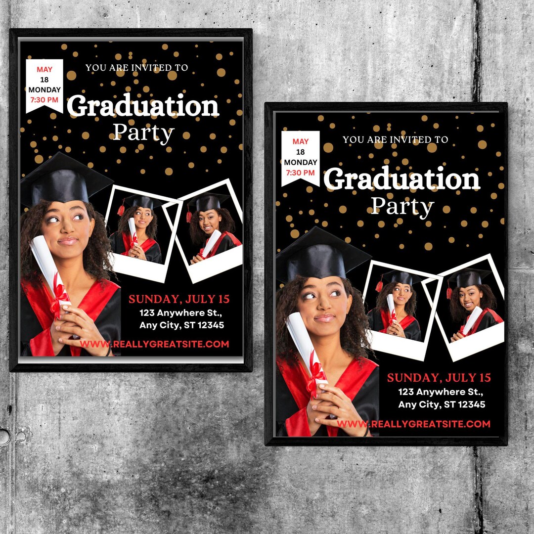 Gold Confetti Graduation Party Flyer, Digital Download, Elegant ...