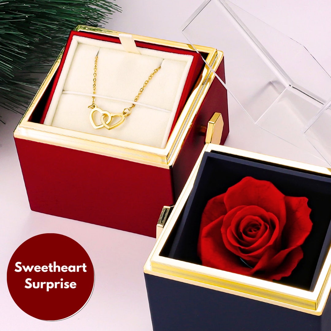 Custom Engraved Necklace,real Rose Gift Box,valentine's Day Gif for Her ...