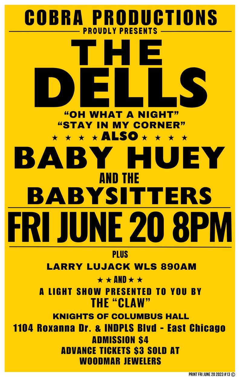 Vintage 1969 Framed Concert Poster Print of the Dells, Baby Huey & the ...