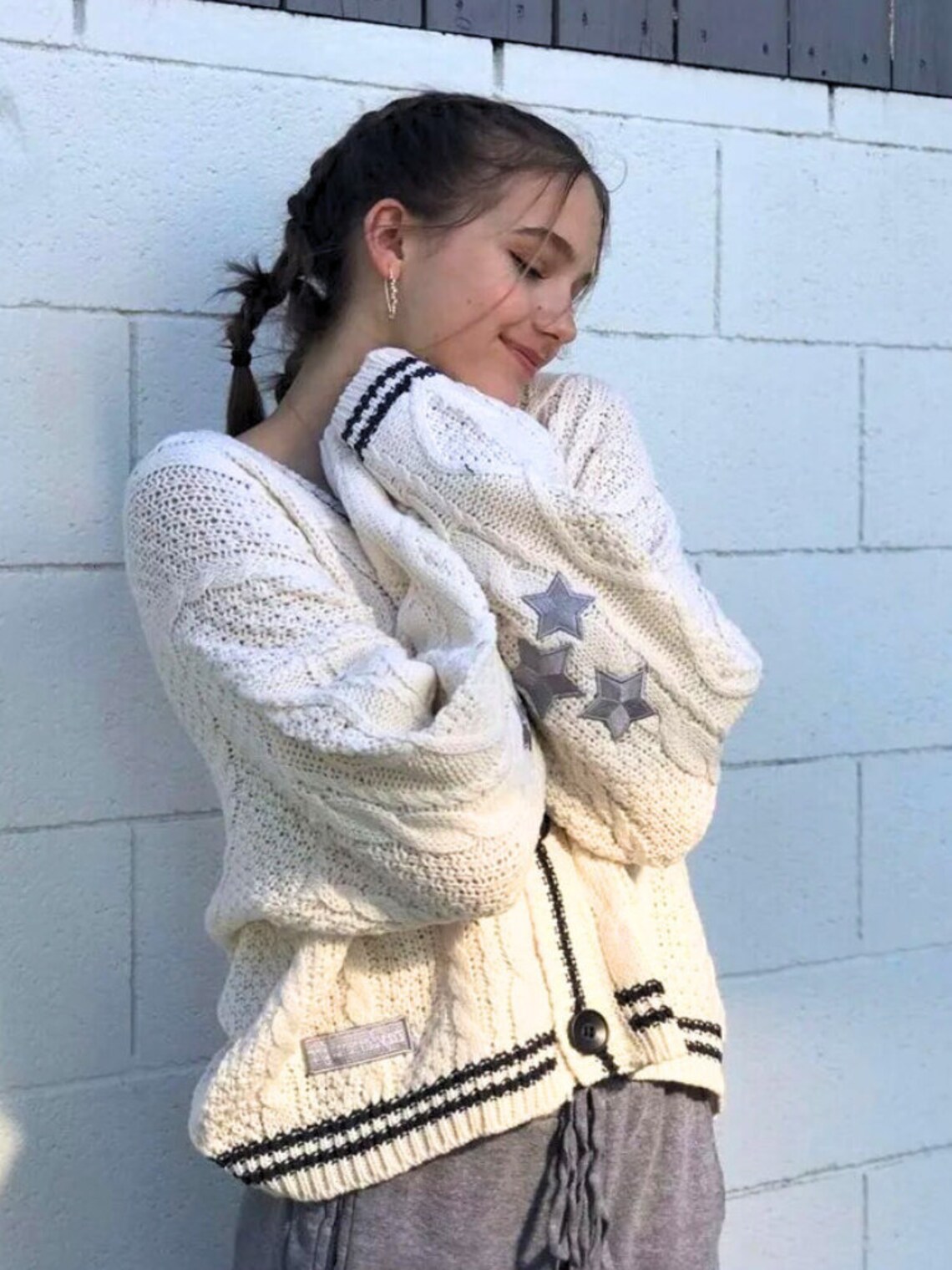 Handcrafted Oversized Cardigan With Star Embroidery Cozy Winter Wear ...