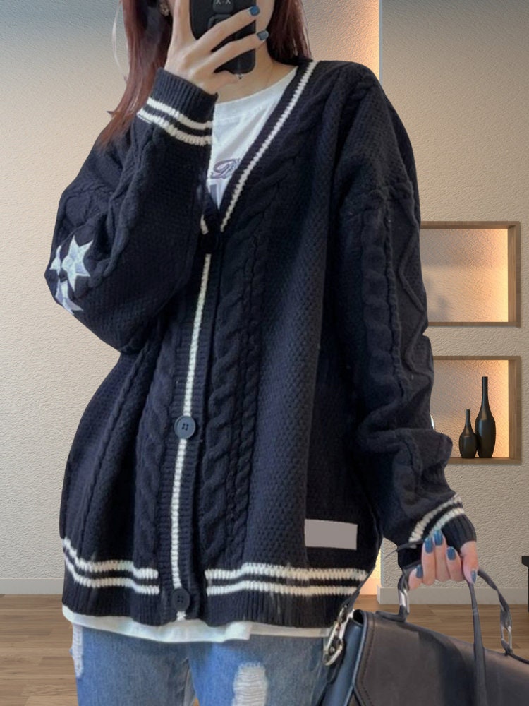Handcrafted Oversized Cardigan With Star Embroidery Cozy Winter Wear ...