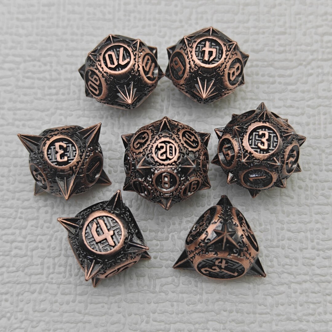 Spikes Steampunk Gear, Metal Dnd Dice Set, 7 Piece Mechanical RPG Dice ...