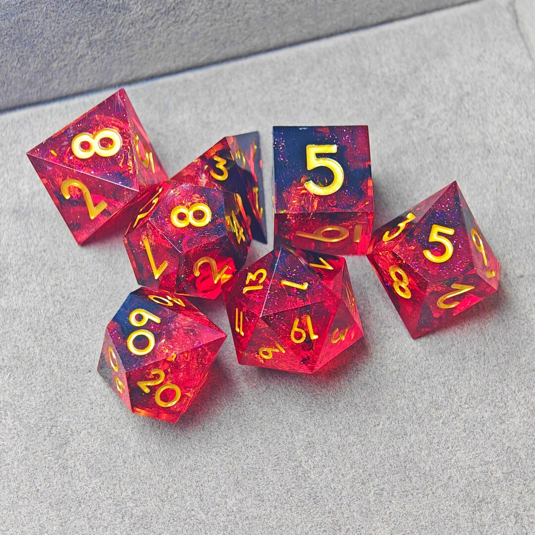 Black Red DND D6, D20 Dice, Fire Red Sharp Edge D&D Dice Full Set ...
