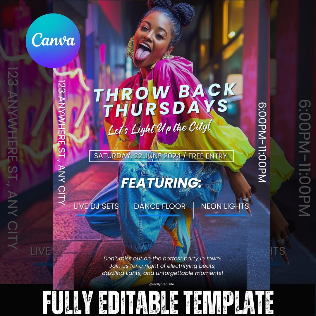 Throwback Thursday Party Flyer | Editable Retro Event Invitation ...