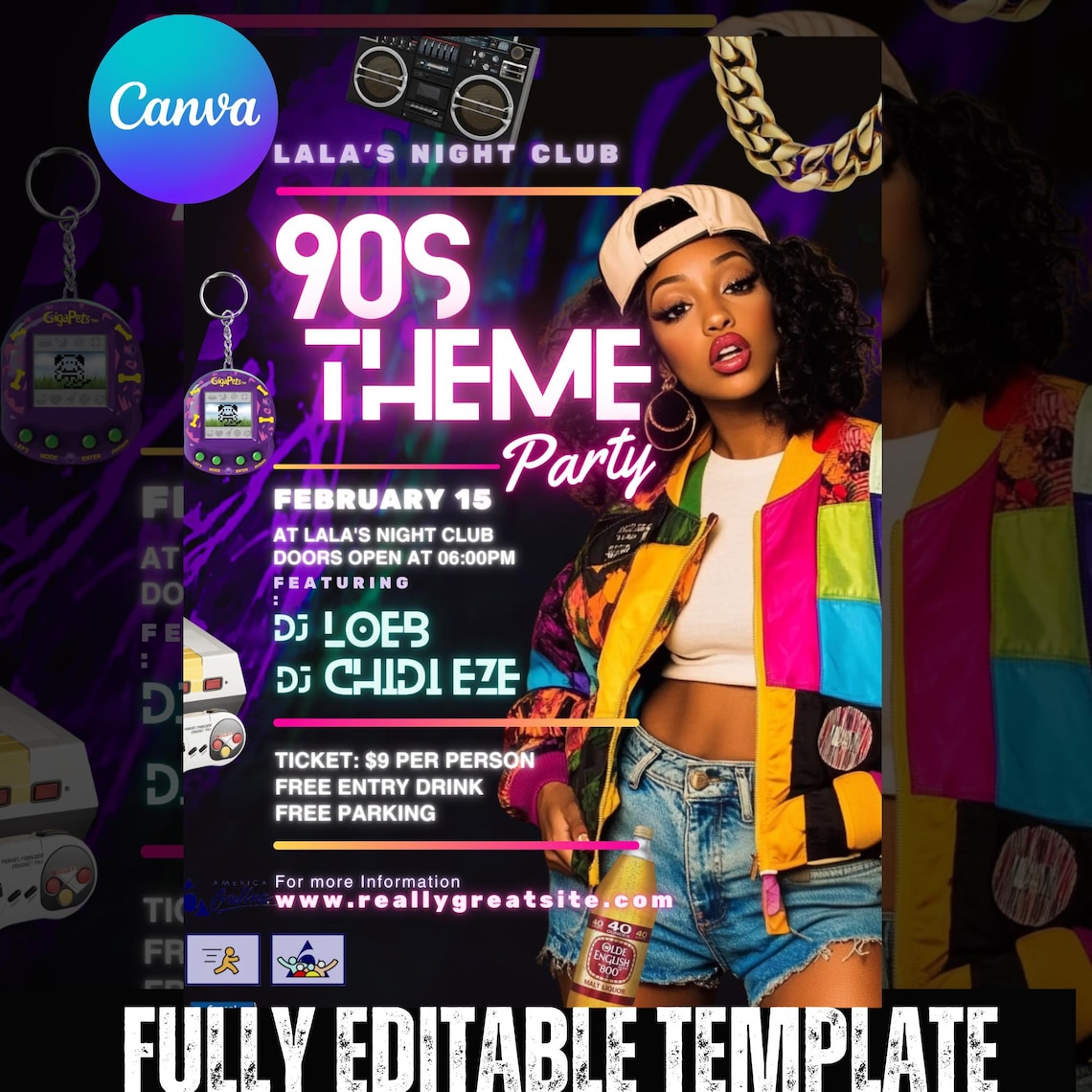 90s Throwback Party Flyer | Retro Hip-hop Event Invitation | Editable ...