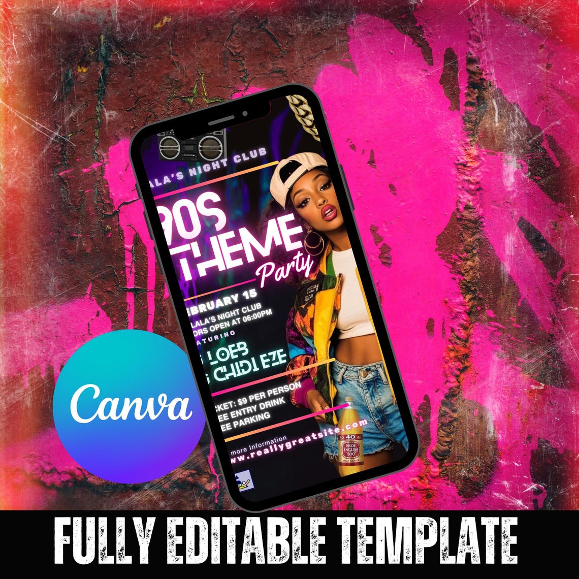 90s Throwback Party Flyer | Retro Hip-hop Event Invitation | Editable ...