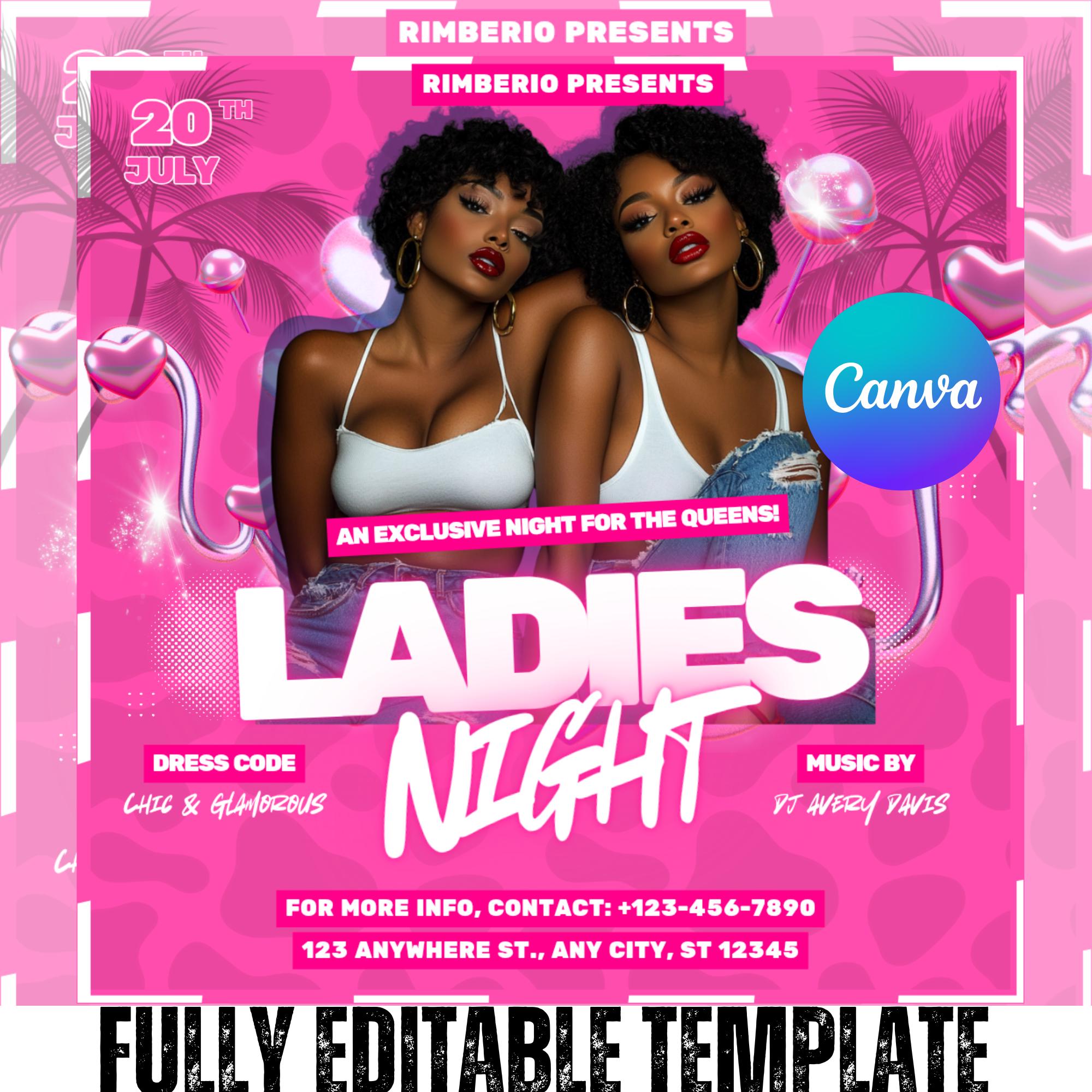 Ladies Night Flyer Editable Canva Template Party & Club Event ...