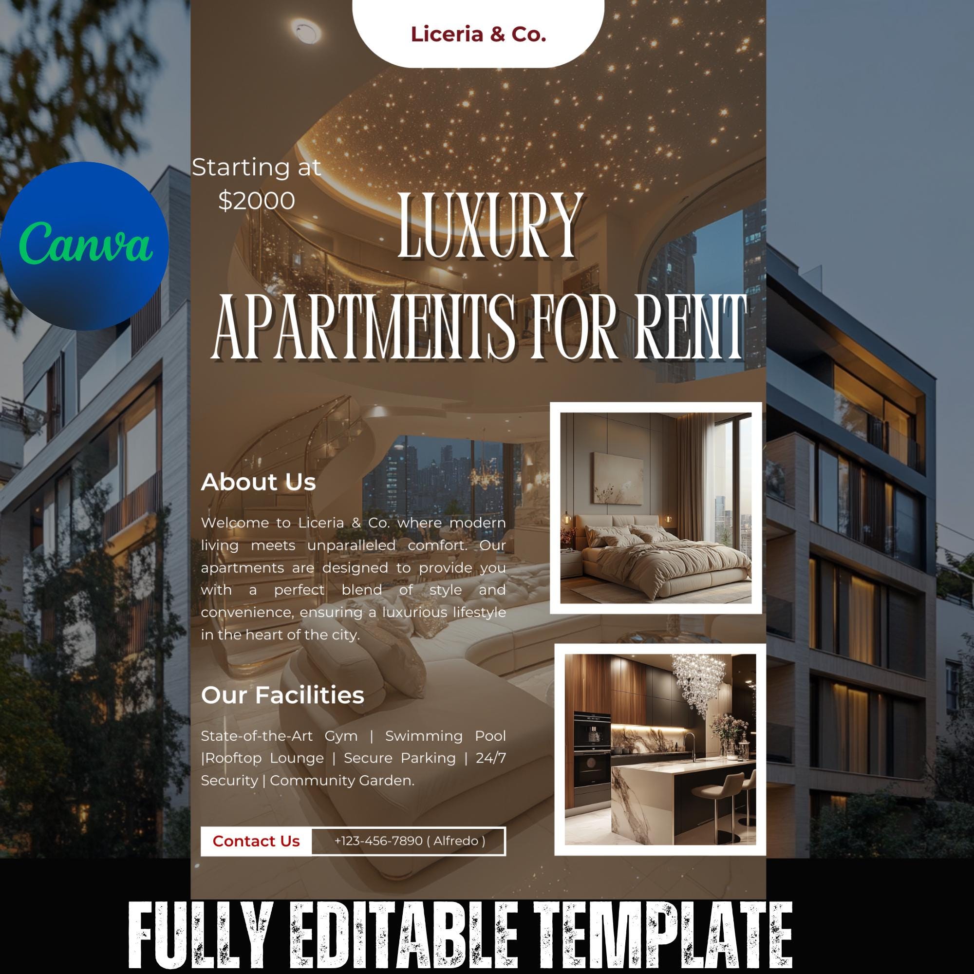 Editable Luxury Apartment Rental Flyer Template | Real Estate Marketing ...