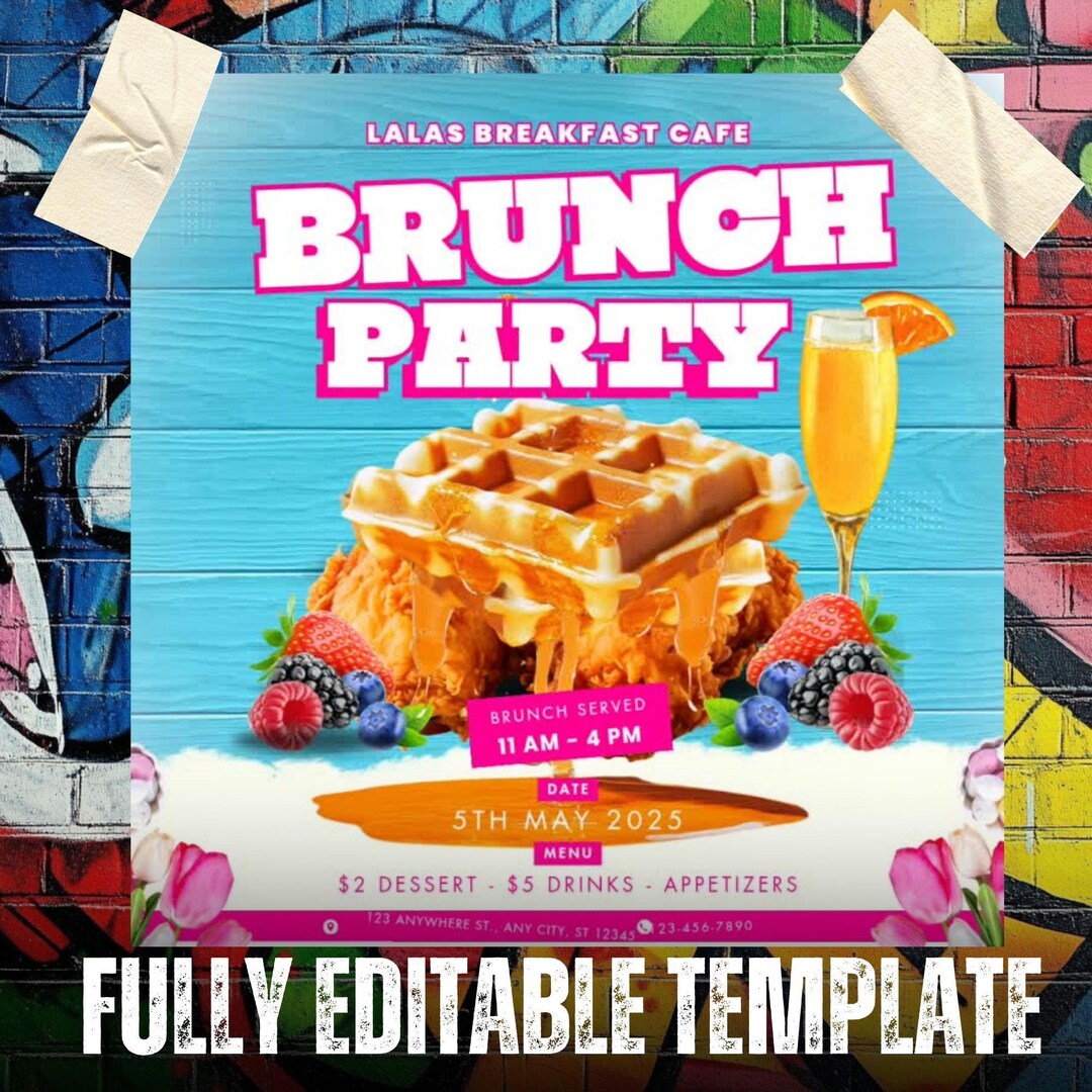 Brunch Party Flyer Editable Canva Template Party & Club Event ...