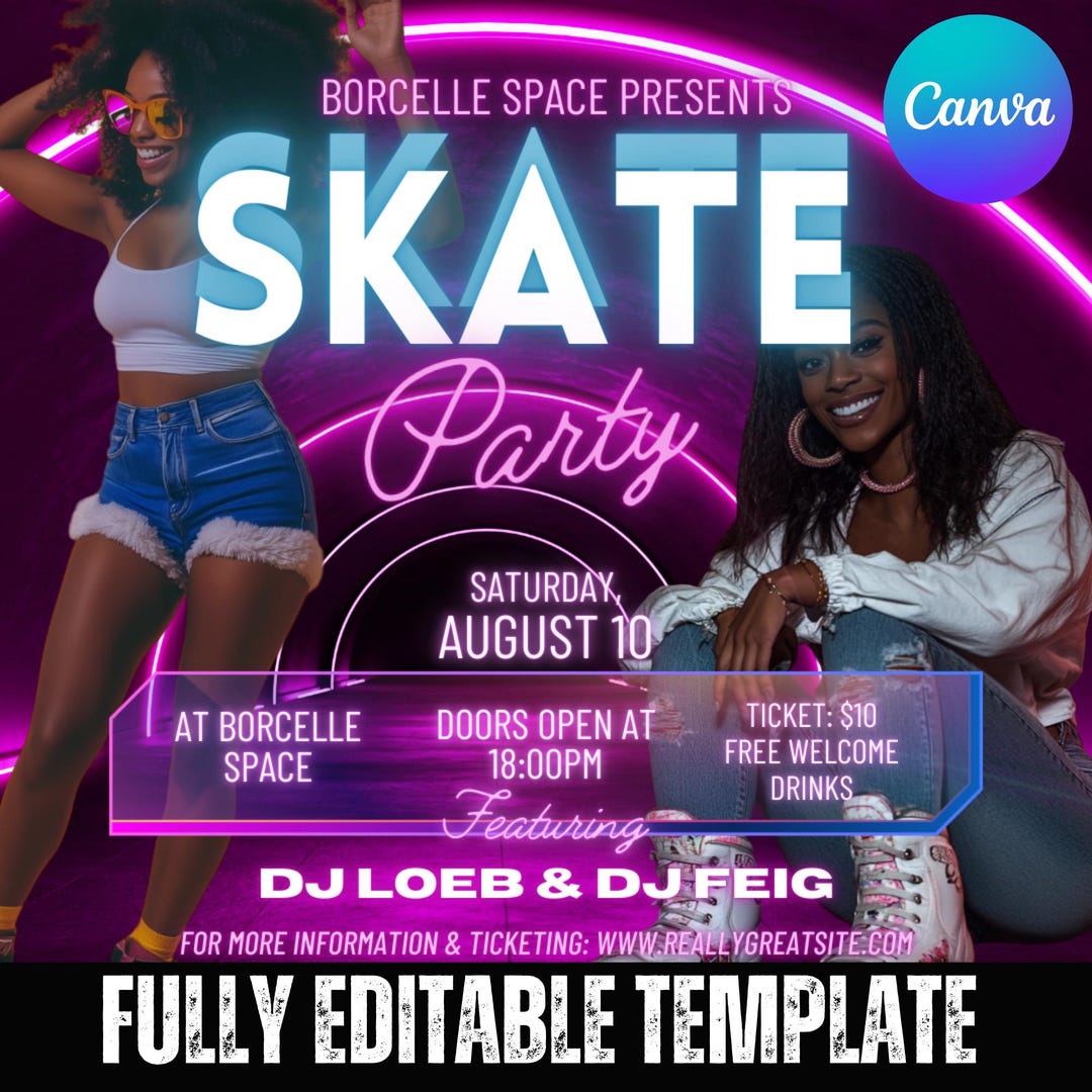 Skate Party Flyer: Retro Canva Template (editable) - Etsy