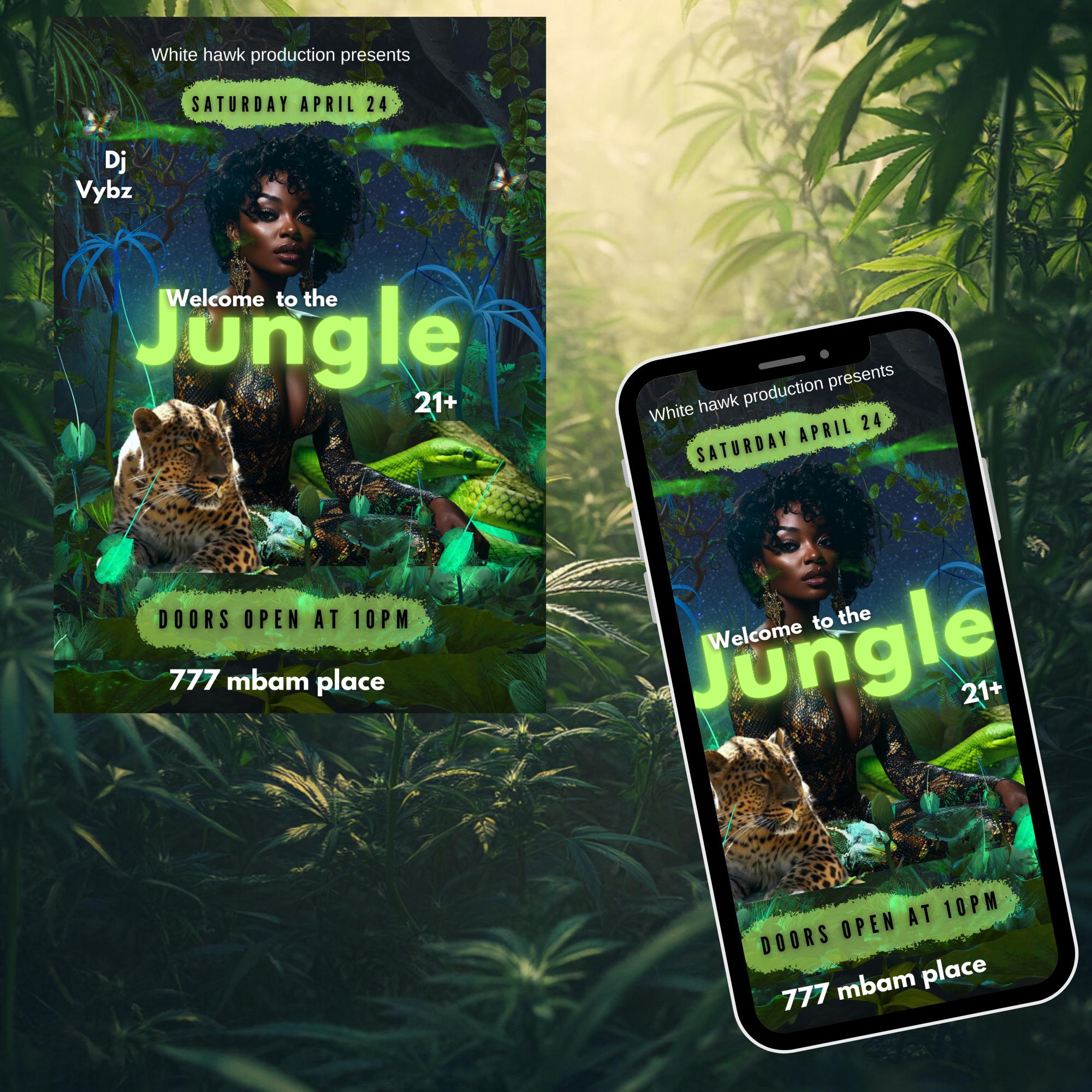 Editable Jungle Party Flyer Template: Canva Club Event Invitation ...