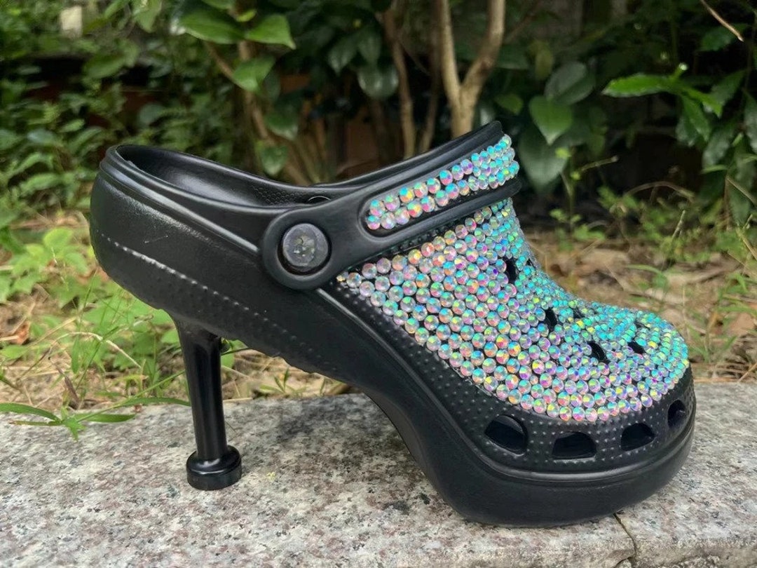 Custom Bling Stiletto High Heel Clogs| Rhinestone Clogs With Heels for ...