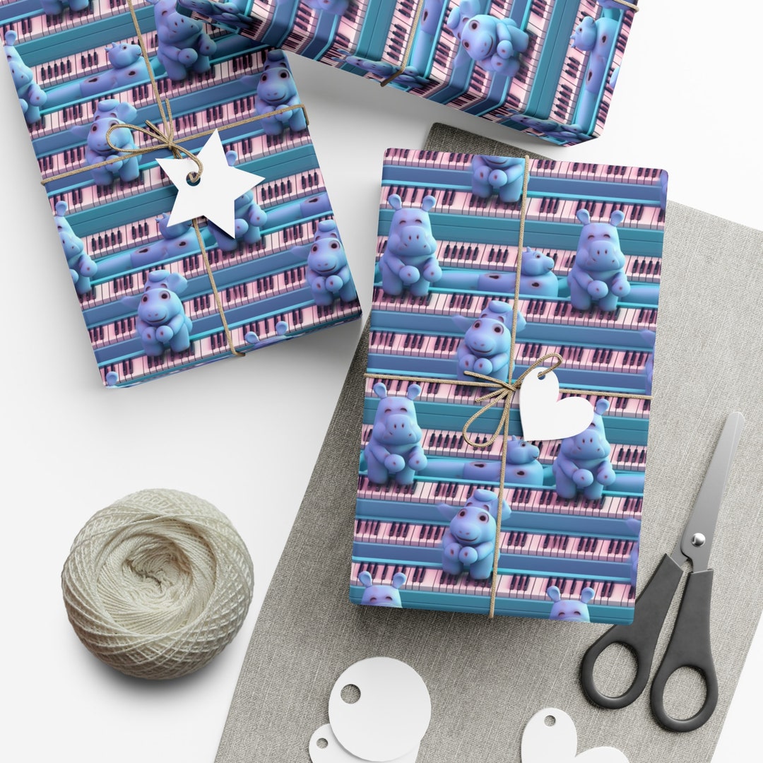 Tiny Hippo Wrapping Paper Harmony of Cuteness Tiny Hippo Playing Piano ...