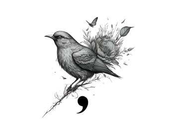 Floral Semicolon Tattoo Design - Transparent Background - PNG File ...