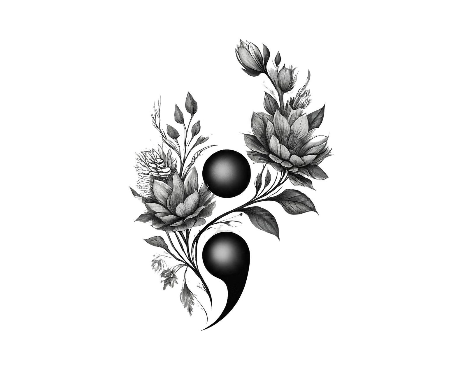Floral Semicolon Tattoo Design - Transparent Background - PNG File ...