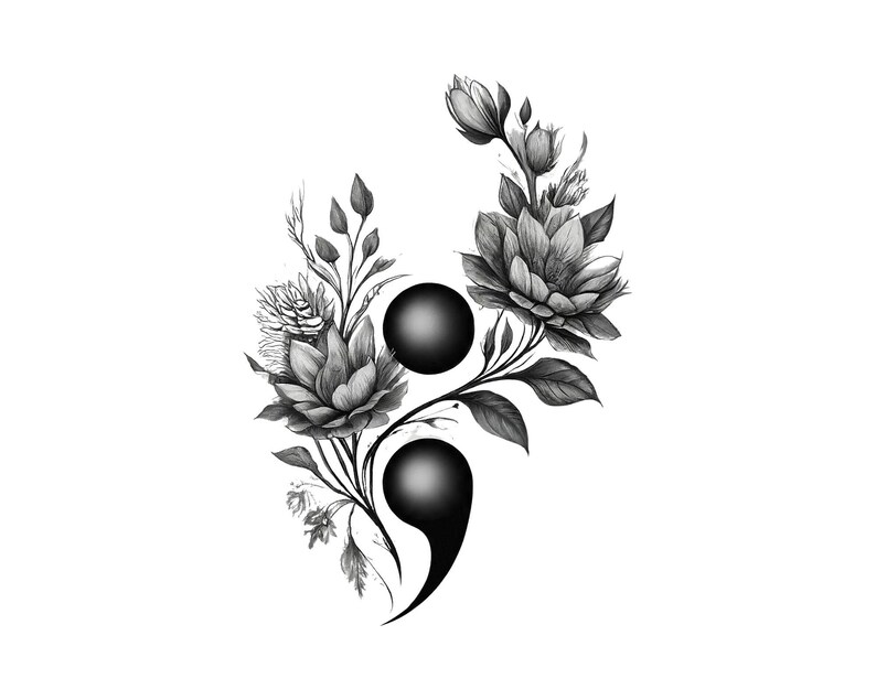 Floral Semicolon Tattoo Design - Transparent Background - PNG File ...