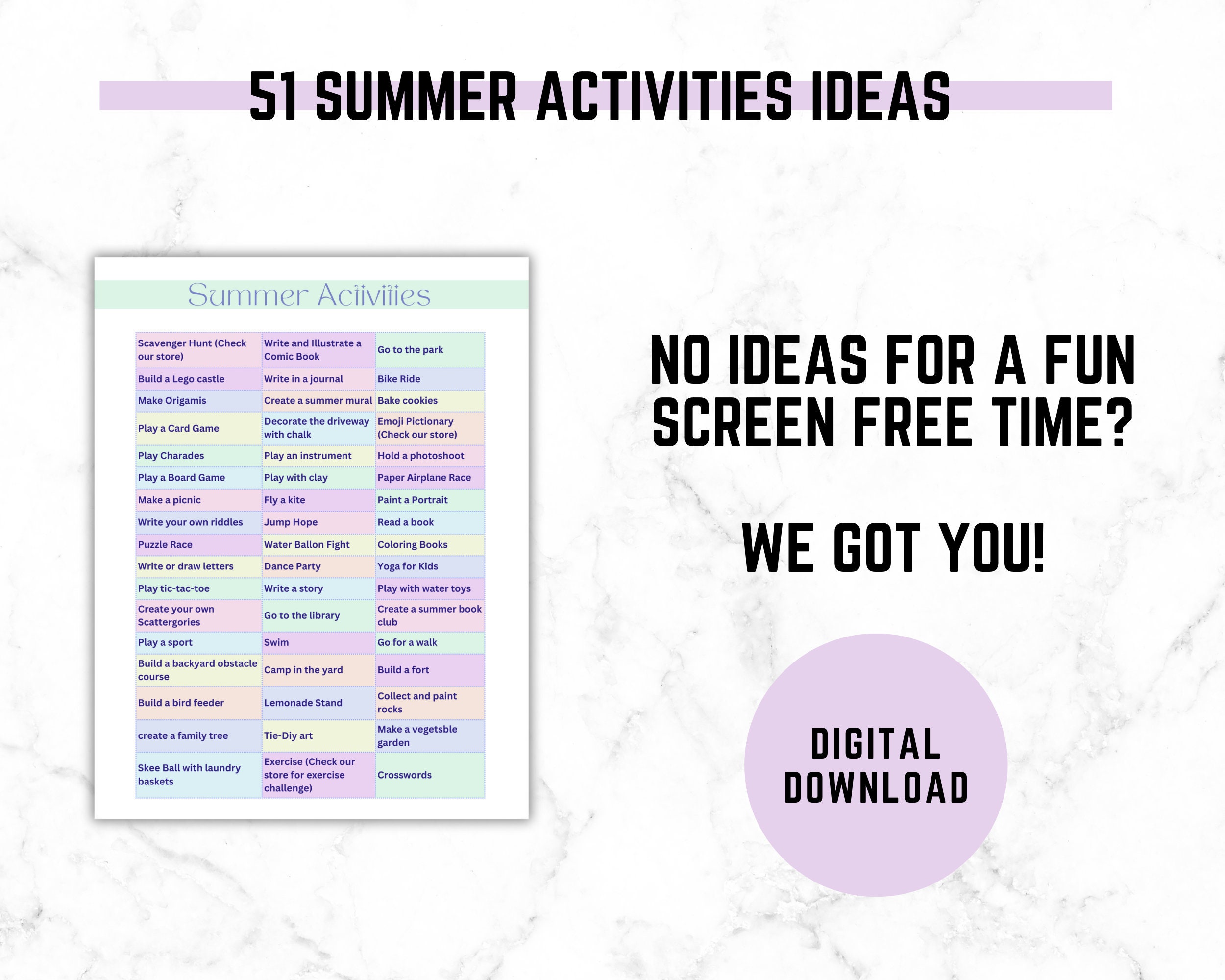 Weekly Screen Time Checklist Colorful Summer Activities Ideas Screen ...