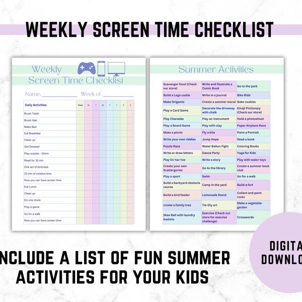 Summer Kids Checklist - Etsy