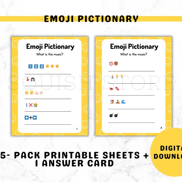 Printable Bundle Emoji Game Pictionary Kids Activity Family Fun Emoji ...