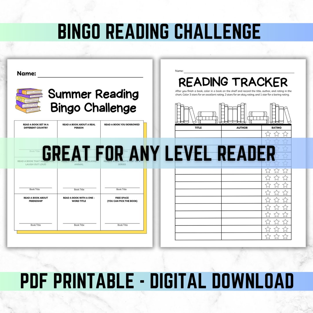 Printable Reading Challenge for Kids Bingo Book Game for Teen Summer ...