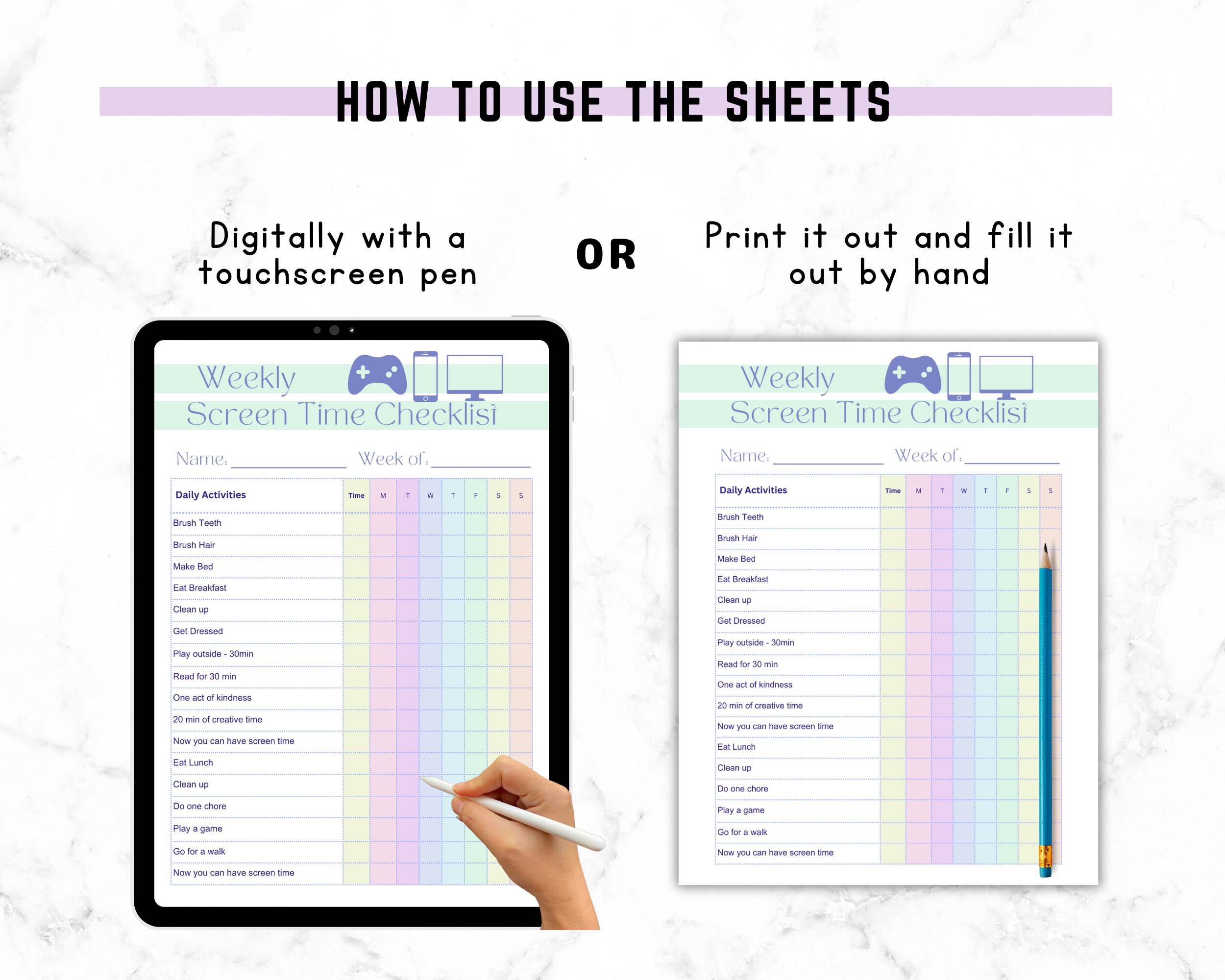 Weekly Screen Time Checklist Colorful Summer Activities Ideas Screen ...