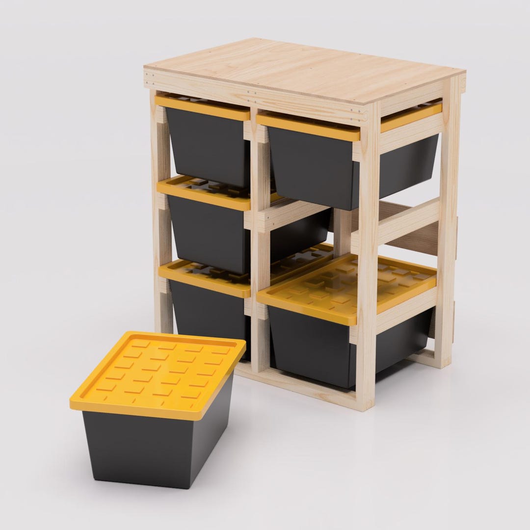 27 Gallon Tote Storage Rack Plans PDF. Holds 6 Bins (2x3) With Shelf on ...