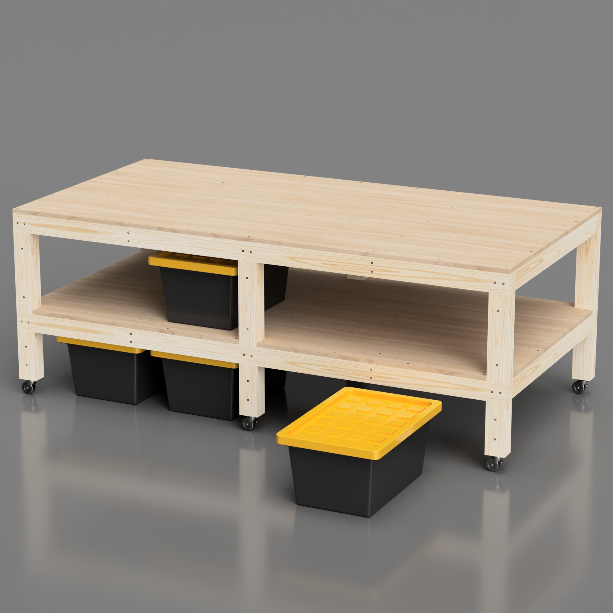 DIY Easy to Assemble 4x8 Mobile Workbench Plans. Work Bench With Shelf and Tote Storage. Compatible With 17 Gallon Totes From Lowes. Etsy
