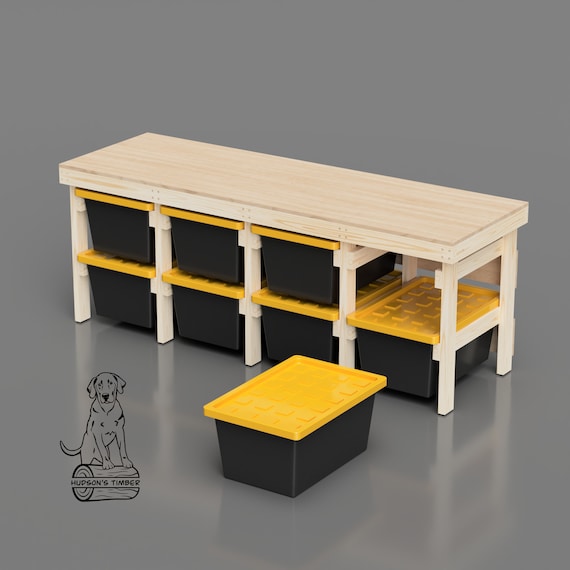 27 Gallon Tote Storage Workbench Plans. Tote Rack Garage Storage and Work Bench Plans. Organization Workshop Basement. Lowes Tote Compatible Etsy UK