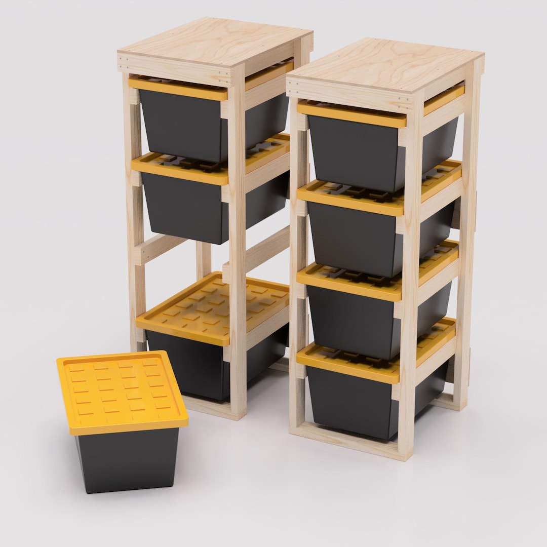 27 Gallon Tote Storage Rack Plans PDF. Holds 4 Bins (1x4) With Shelf on ...