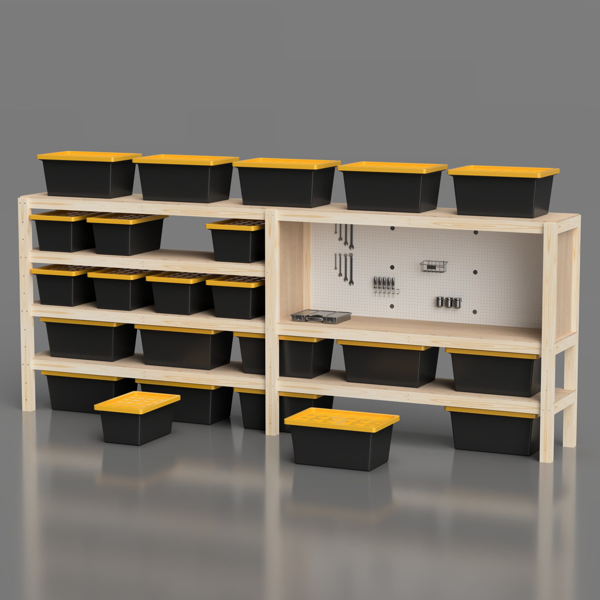 DIY Workbench Plans With Storage Shelves for 27 and 17 Gallon Totes ...